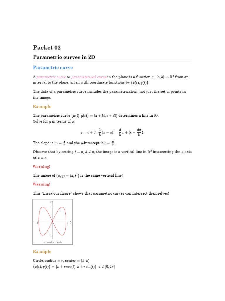Understanding 2D Parametric Curves | PDF | Curvature | Curve