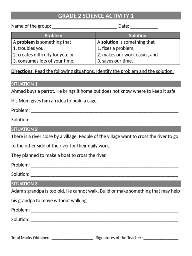 Grade 2 Acitivity 1 Problem and Solution | PDF | Teaching Methods ...