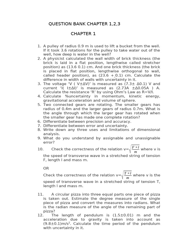 question bank chapter 1 2 3 | PDF | Euclidean Vector | Force