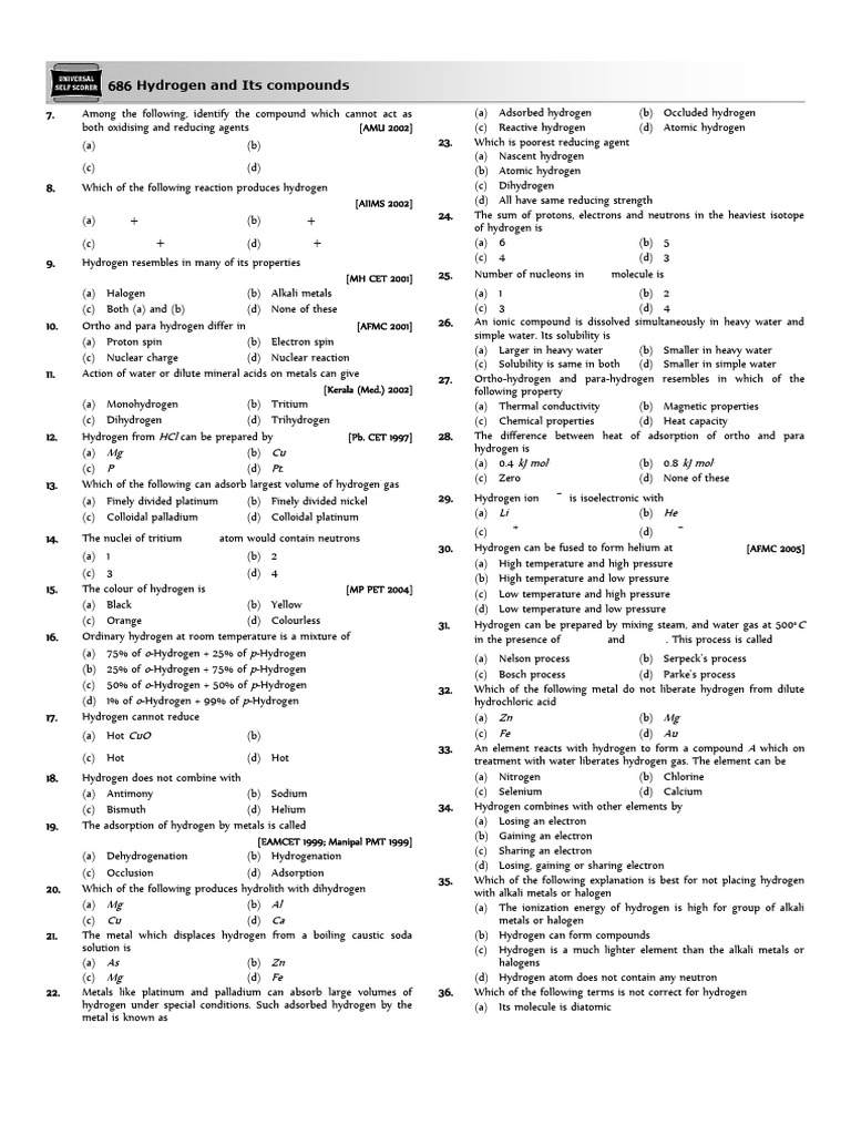 02-Hydrogen and Its compounds-Ques-Final-E PDF | PDF | Hydrogen | Hydride