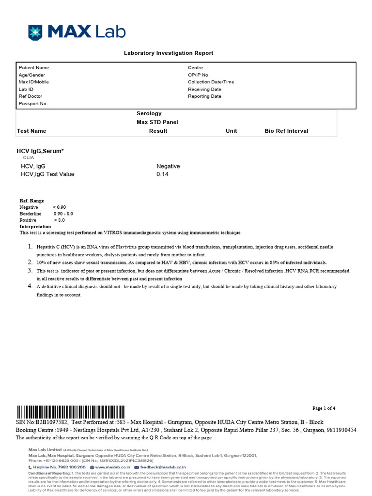 Max STD Panel - 44922 | PDF | Hepatitis B | Hepatitis