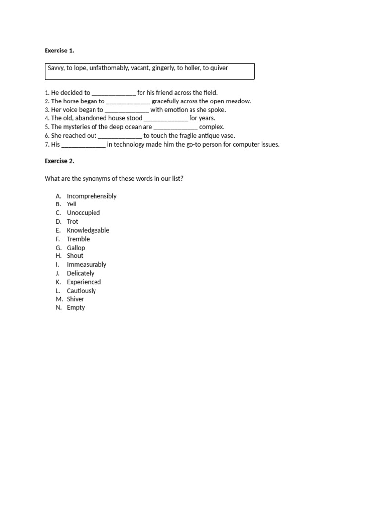 Vocabulary Worksheet 2 | PDF