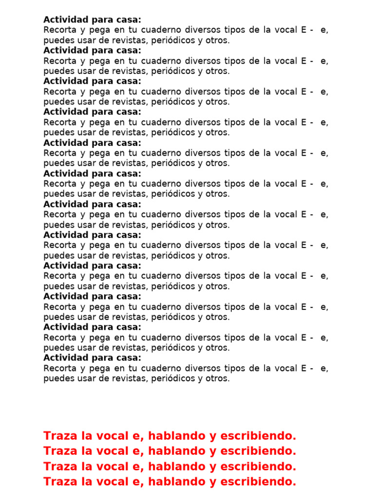 Actividad para Casa Vocal e | PDF