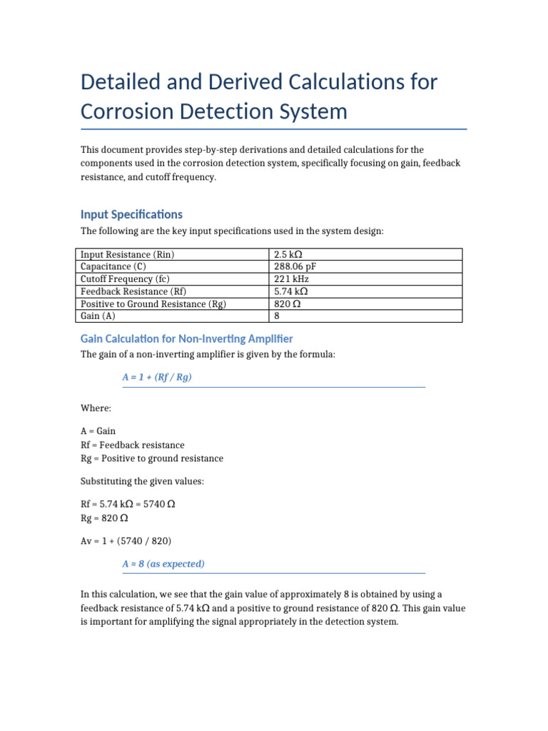 Derived_Calculations_for_Corrosion_Detection_System | PDF | Amplifier | Capacitance
