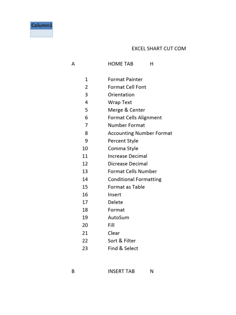 excel shotcut commands in 2007 | PDF | Software | Computing