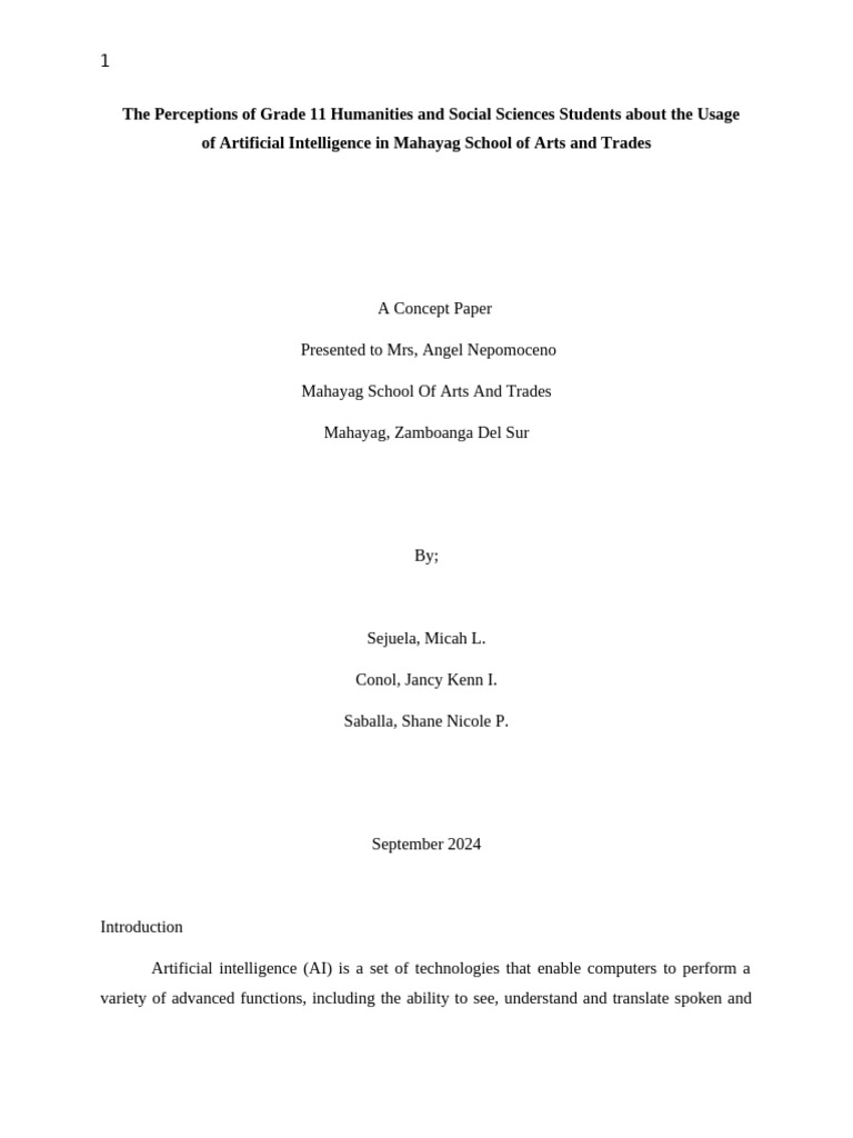 The Perceptions of G11 HUMSS Students About The Usage of AI CONCEPT ...