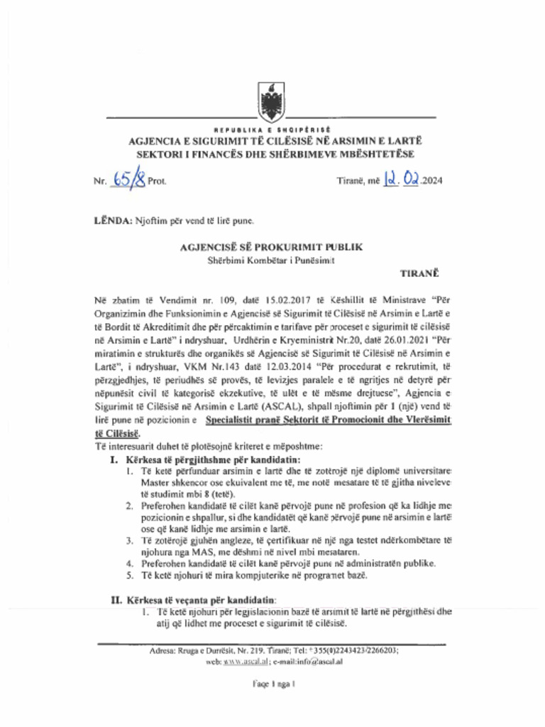 Njoftim Punesimi 12.2.2024 | PDF