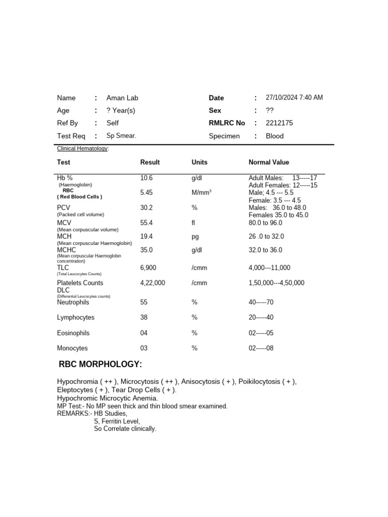Aman Lab Smear | PDF | Self-Improvement | Wellness