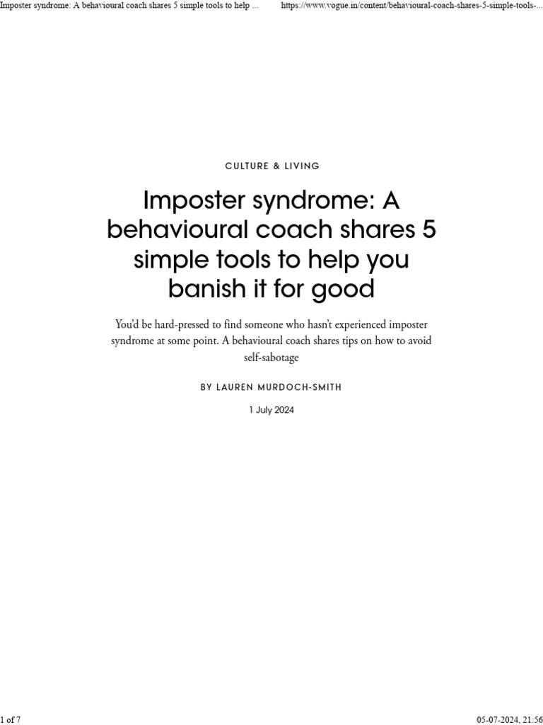 Overcome Imposter Syndrome: 5 Tools | PDF | Career & Growth | Self ...