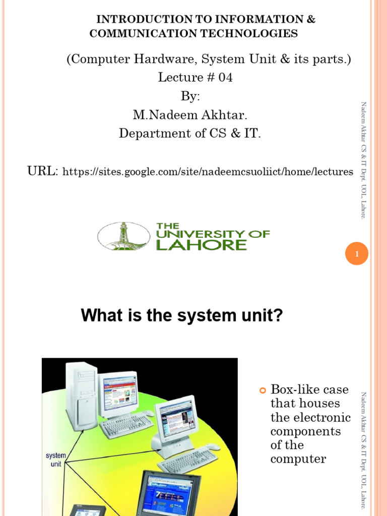 II&CT Lecture 04 Computer Hardware, System Unit Its Parts. | PDF | Random Access Memory | Cpu Cache