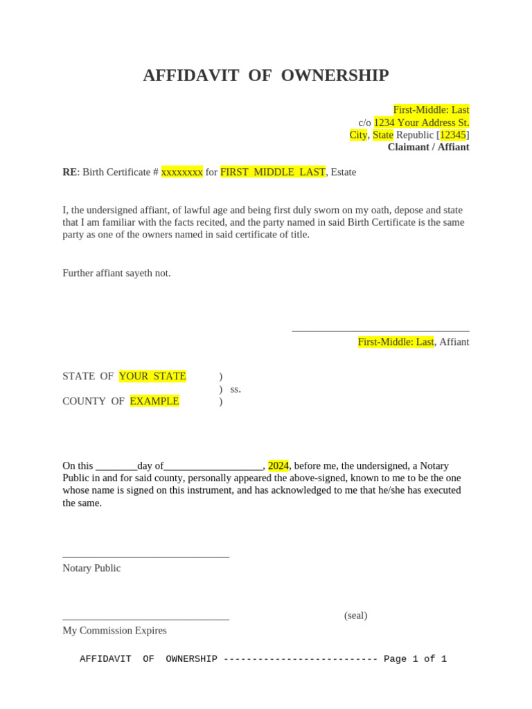 Affidavit of Ownership: Claimant / Affiant RE | PDF | Law