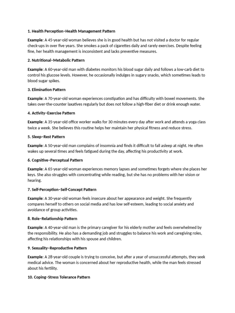 Gordon 11 Functional Health Patterns | PDF | Sleep | Stress (Biology)