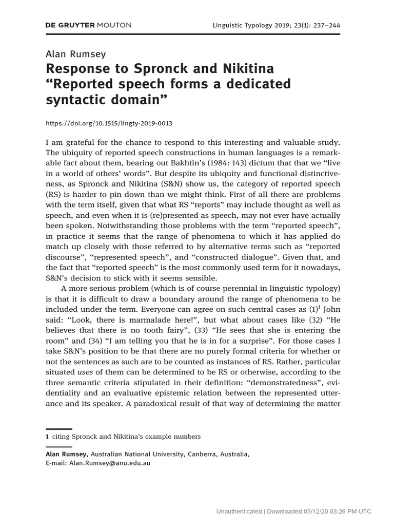Rumsey 2019 | PDF | Grammar | Linguistic Typology