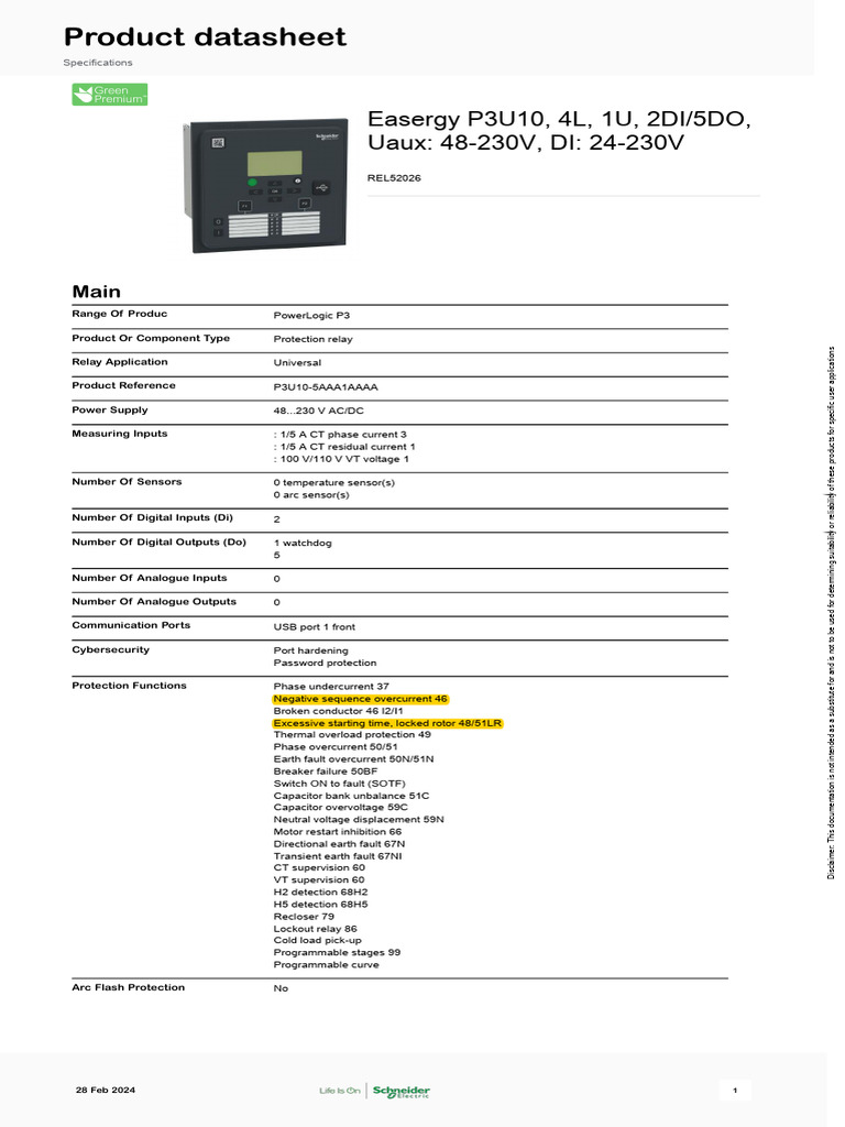 Schneider Electric - PowerLogic-P3-Protection-Relays - REL52026 | PDF ...