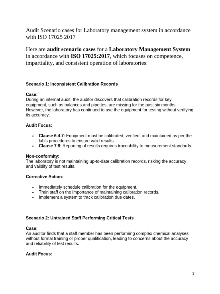Audit Scenario Cases For Laboratory Management System in Accordance ...