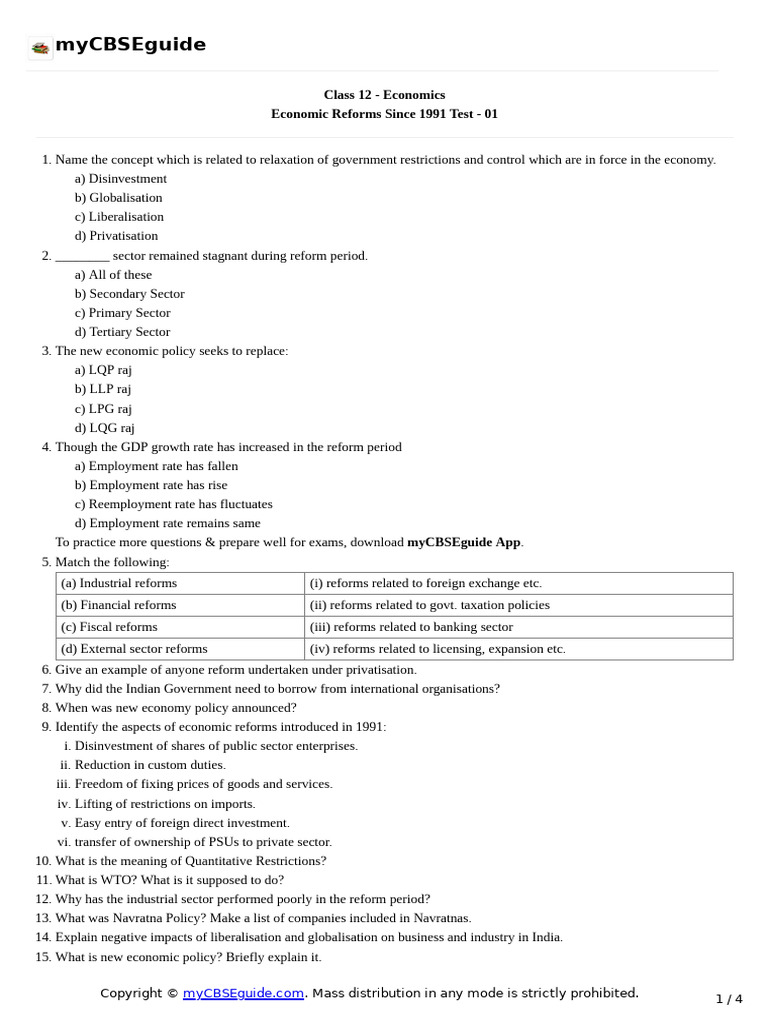 12 Eco TP Economicreformsince1991 01 | PDF | Non Tariff Barriers To Trade | Economies