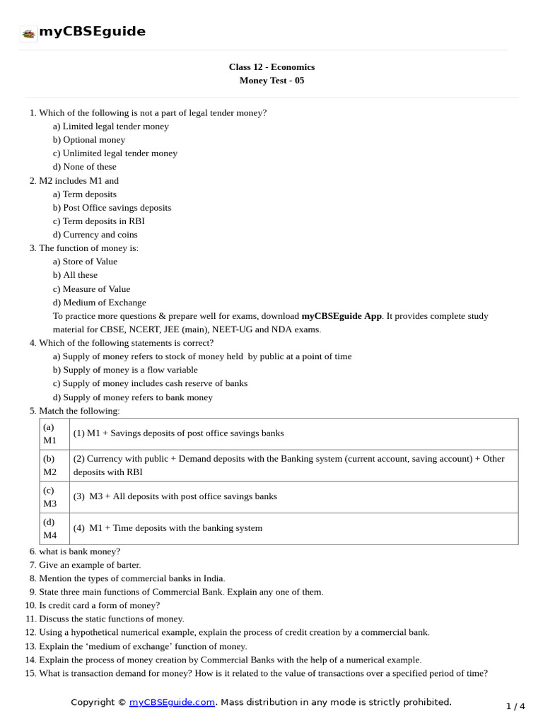 12 Eco TP Money 05 | PDF | Money Supply | Money