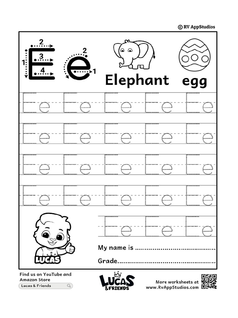 248 Free Printable Worksheets For Kids Alphabet Letter Ee Tracing BW | PDF