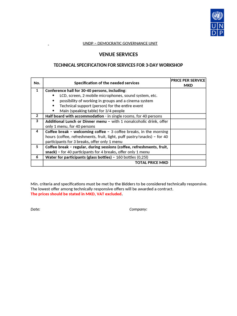 Tech Spec Workshops UNDP | PDF