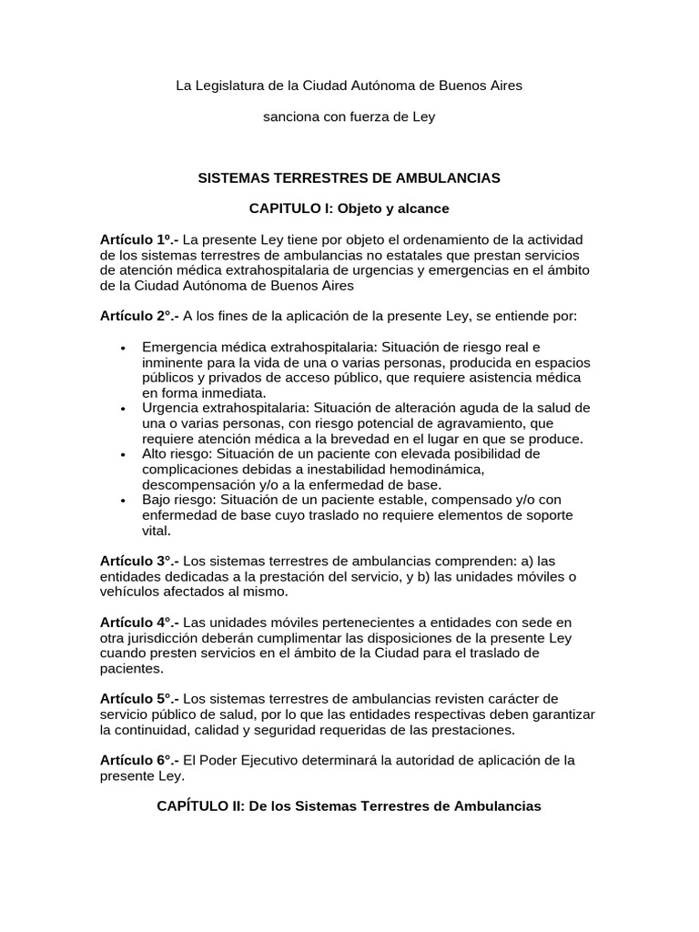 Ley 5469 Transporte Sanitario Terrestre (CABA) | PDF
