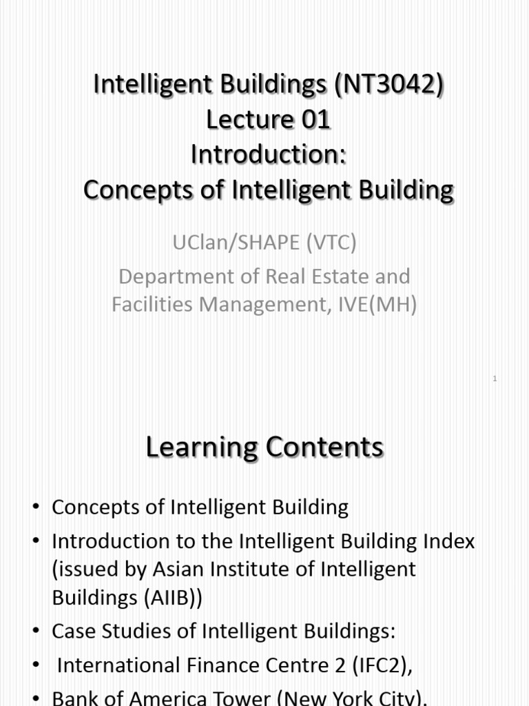 Intelligent Buildings (NT3042) - L1 - Concepts of Intelligent Building | PDF | Building ...