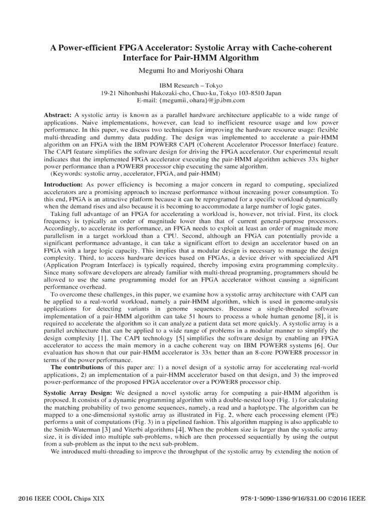 A Power-Efficient FPGAAccelerator Systolic Array With Cache-Coherent Interface For Pair-HMM ...