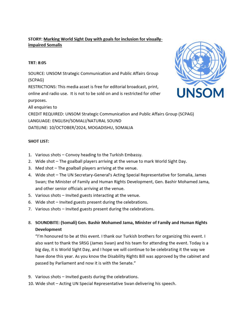 ENGLISH ARTICLE and SHOT-LIST - Marking World Sight Day With Goals For ...