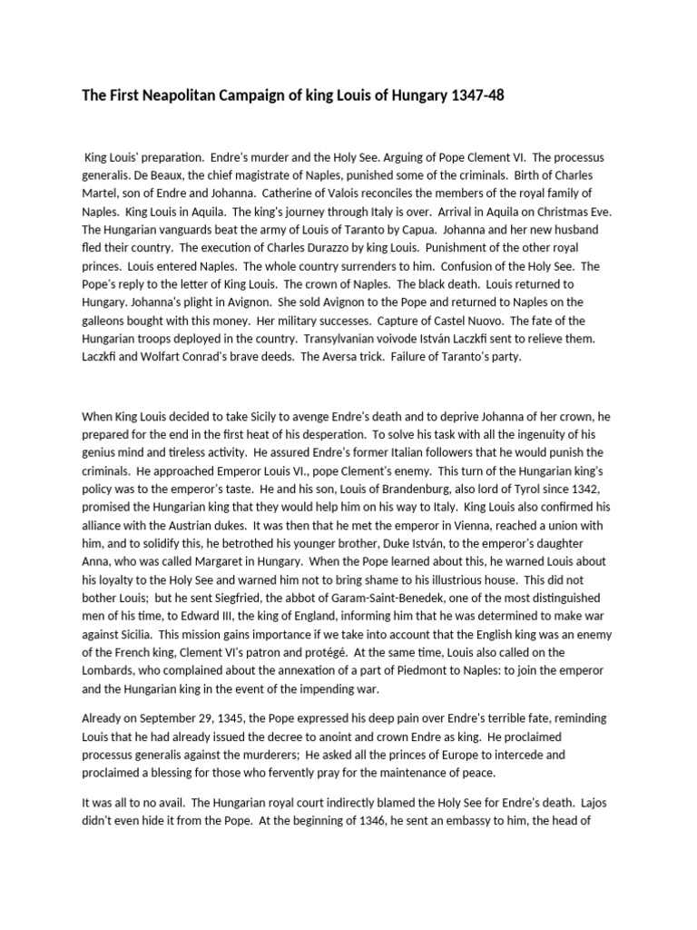 The First Neapolitan Campaign of King Louis of Hungary 1347-48 | PDF