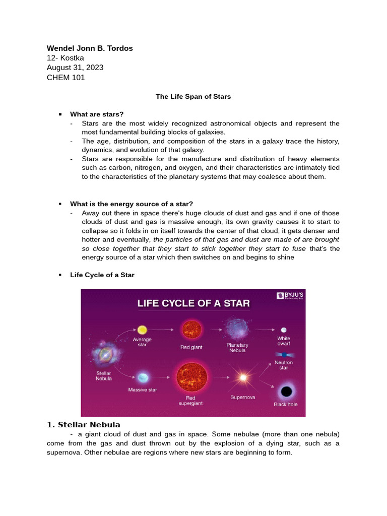 Life Span of Stars Outline | PDF | Stars | Sun