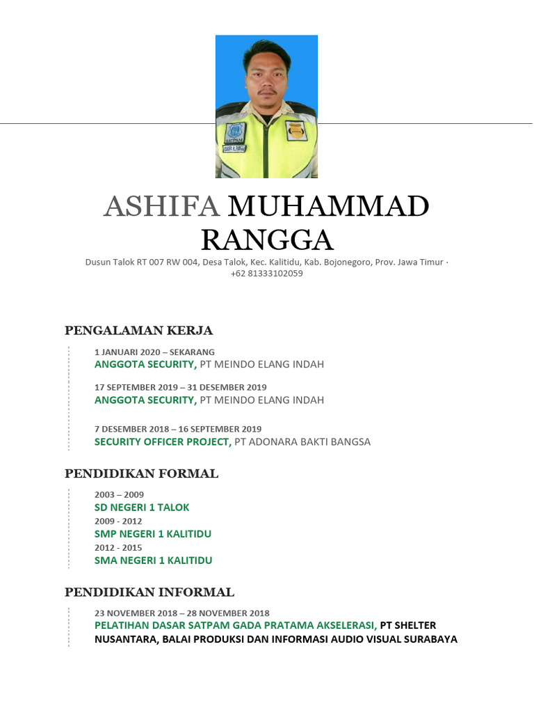 CV Ashifa Muhammad Rangga | PDF