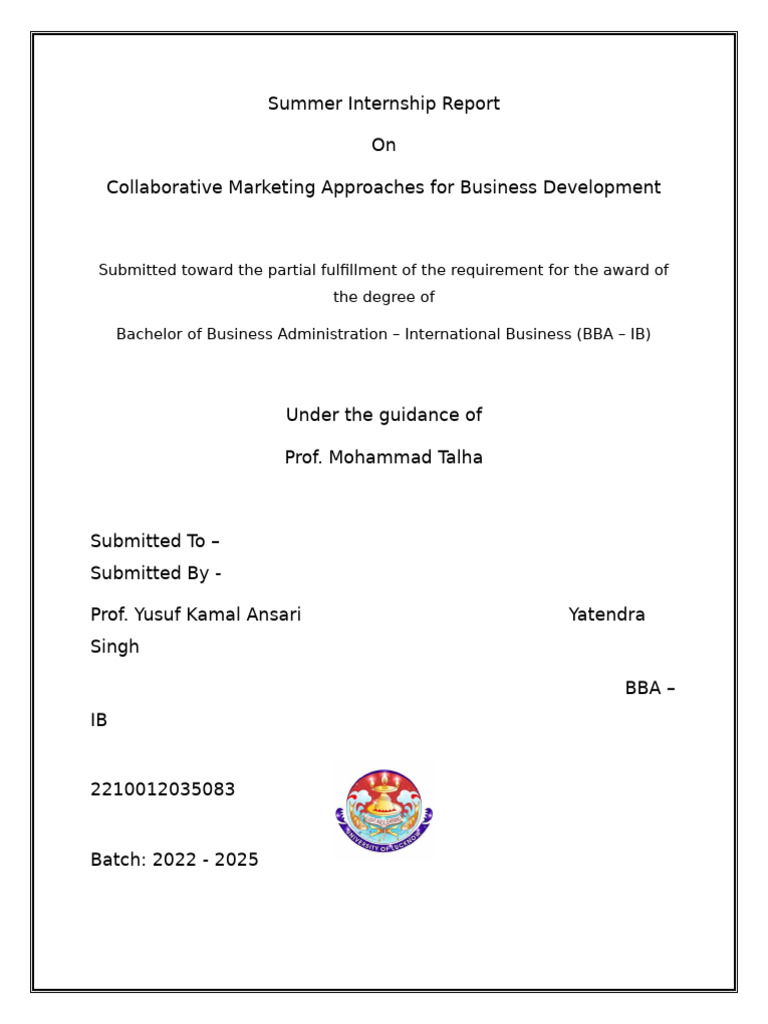 Summer Internship Report by Yatendra Singh | PDF | Performance Indicator | Customer Relationship ...