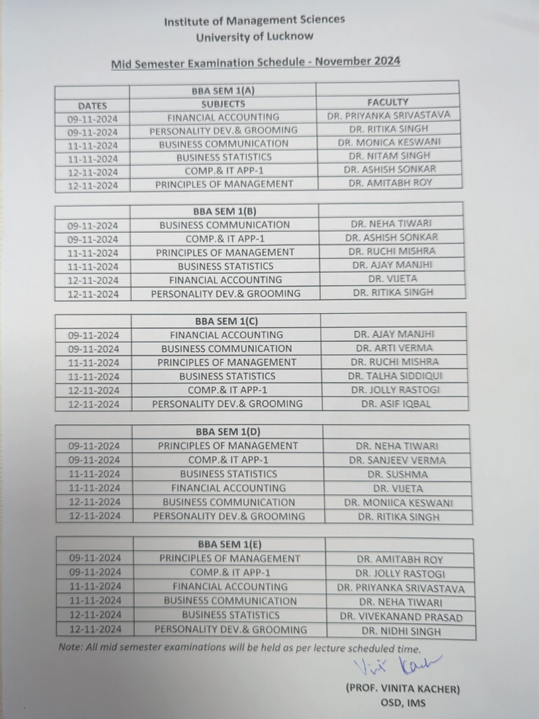 Mid Semester Schedule | PDF