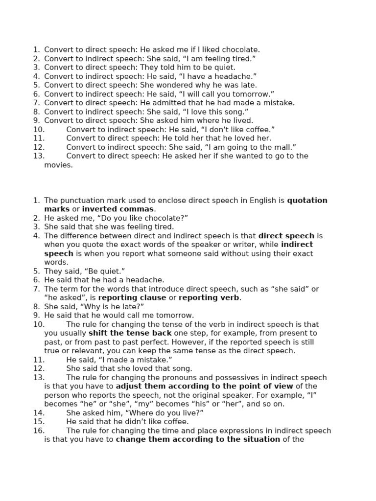 Direct and Indirect Speech Guide | PDF | Linguistic Morphology ...