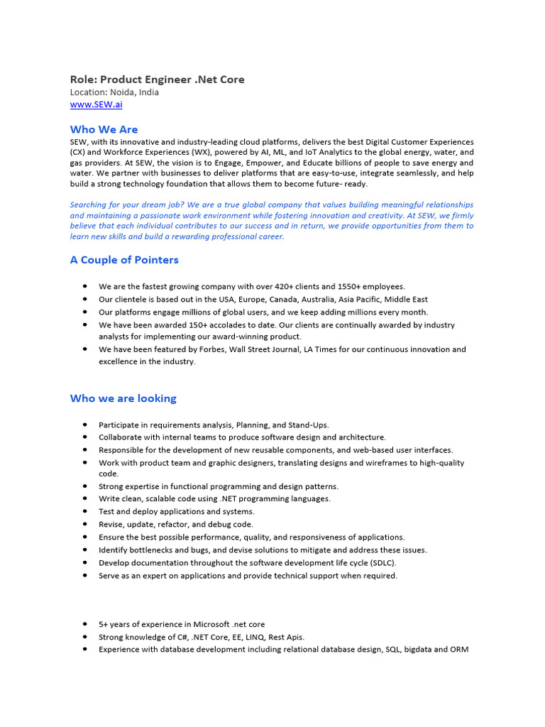 Dot Net Core - Job Description | PDF | Software Development Process ...