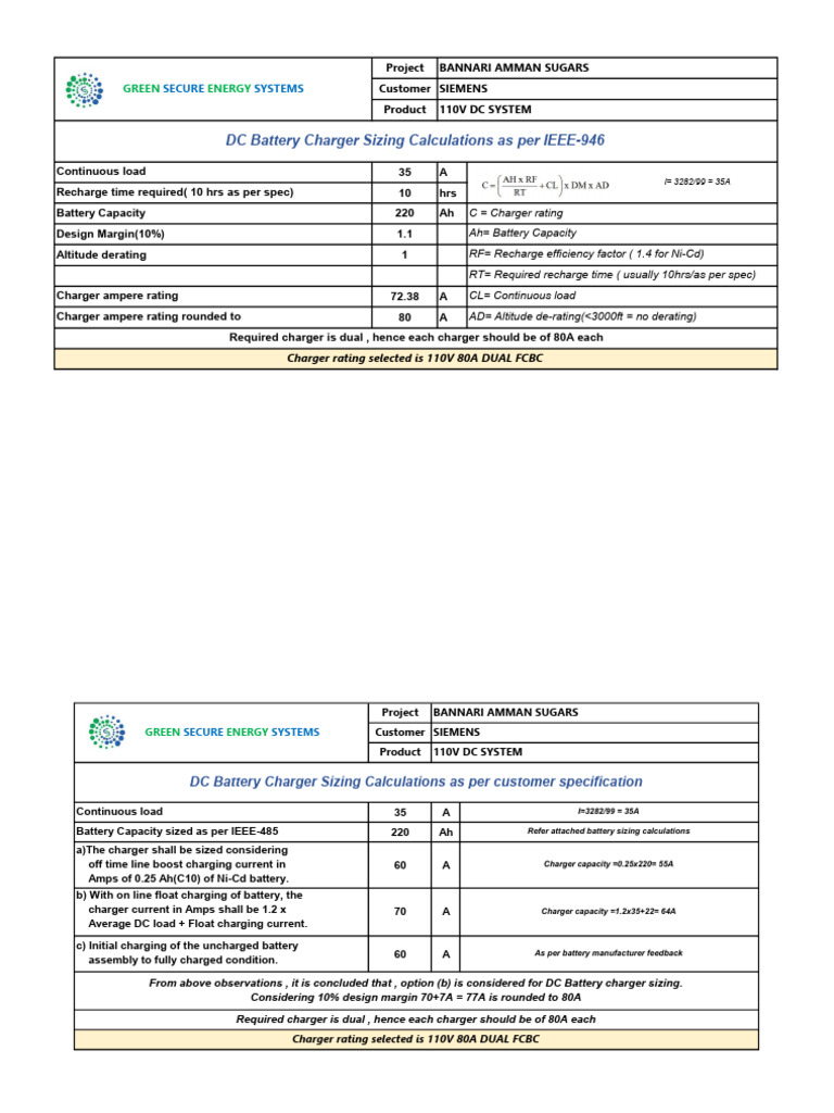 Dc Battery Charger Sizing Guide Pdf Battery Charger Battery