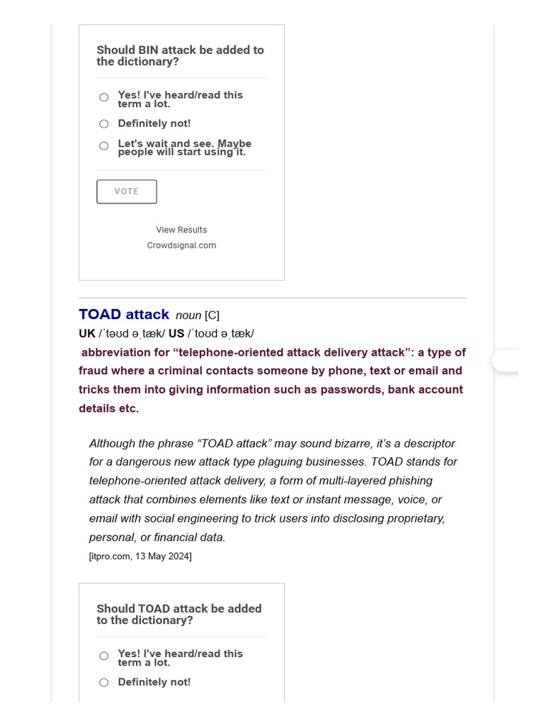 TOAD Attack: Should BIN Attack Be Added To The Dictionary? | PDF | Computers