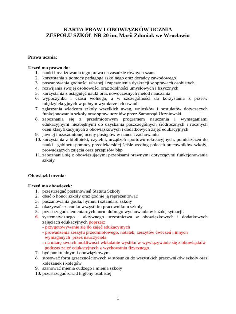 Prawa I Obowiązki Ucznia | PDF
