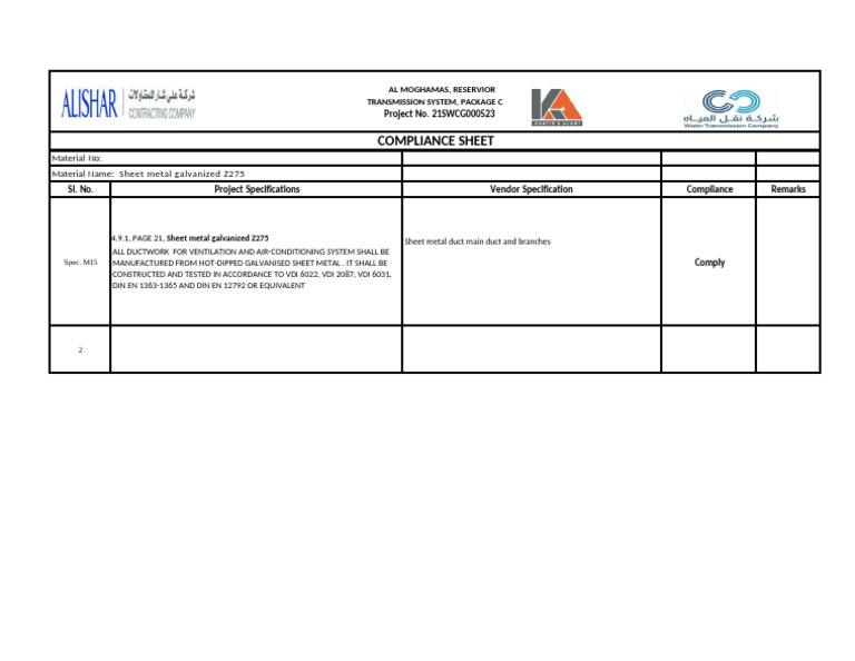 Sheet Metal Galvanized Z275 Compliance Sheet | PDF