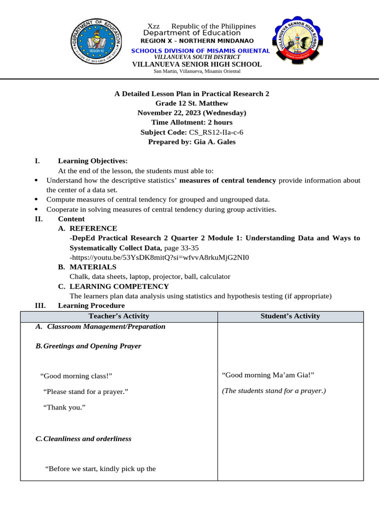 Final Shortened Detailed Lesson Plan Cot November 2023 pr2 | PDF | Mean ...
