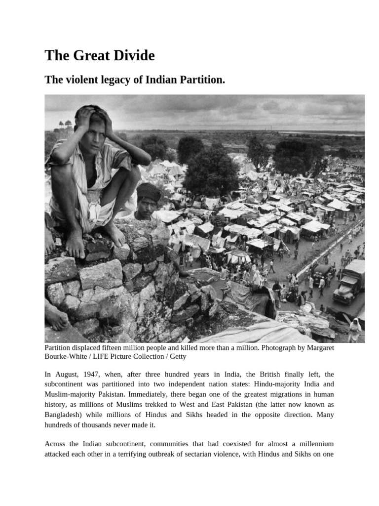 Partition 1947-The Great Divide | PDF | Muhammad Ali Jinnah | Partition ...