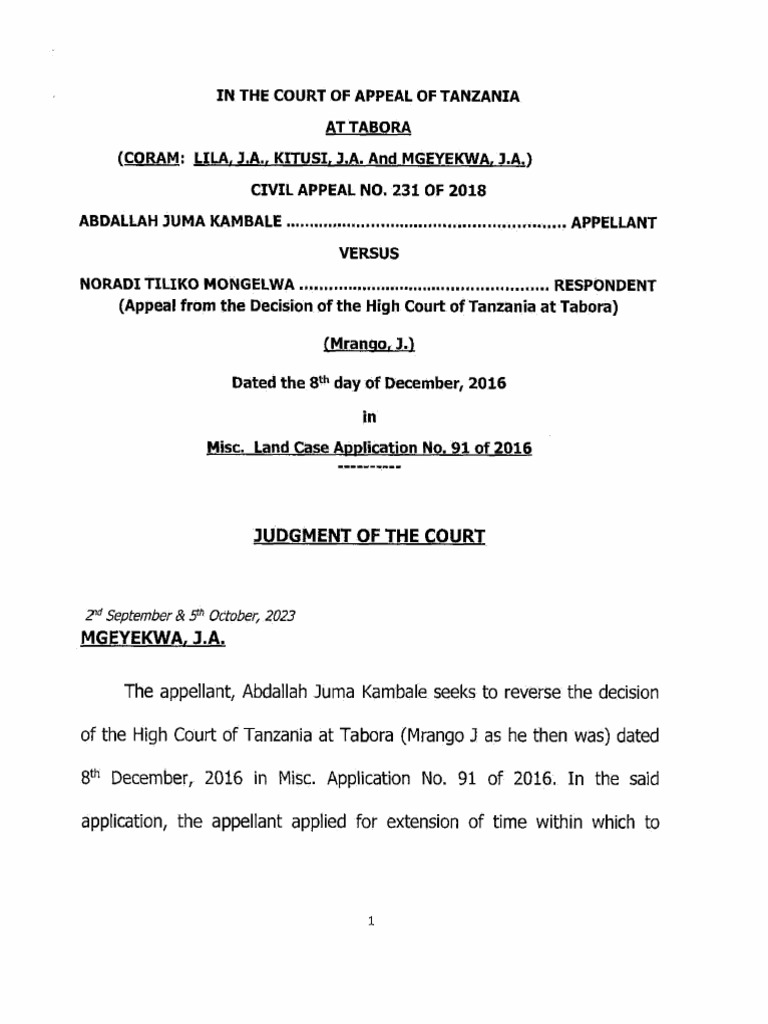Appeal Judgment: Kambale vs. Mongelwa | PDF | Appeal | Negligence