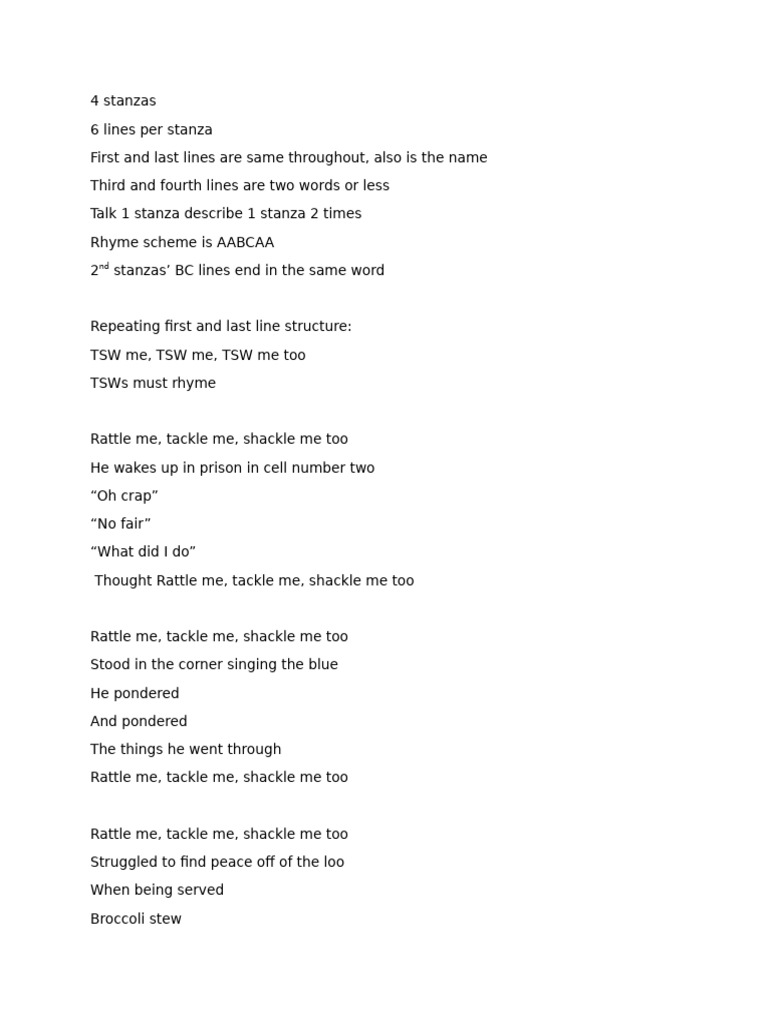 Poem: Rattle Me, Tackle Me, Shackle Me | PDF
