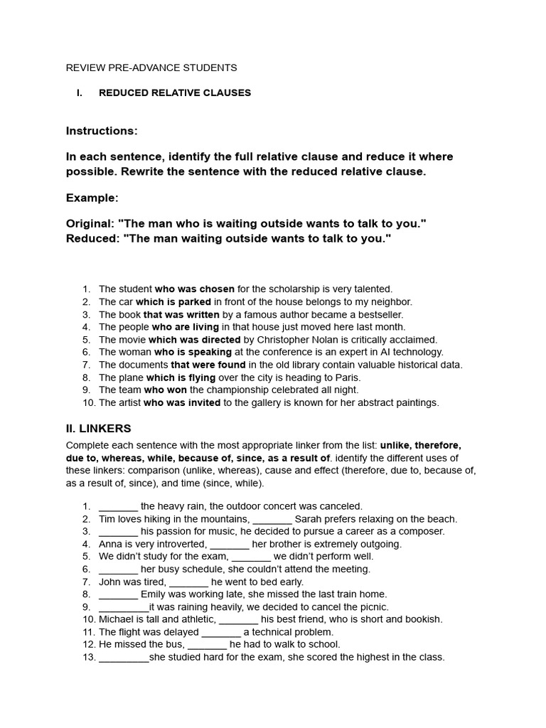 Review Pre-Advance Students | PDF | Grammar | Syntax