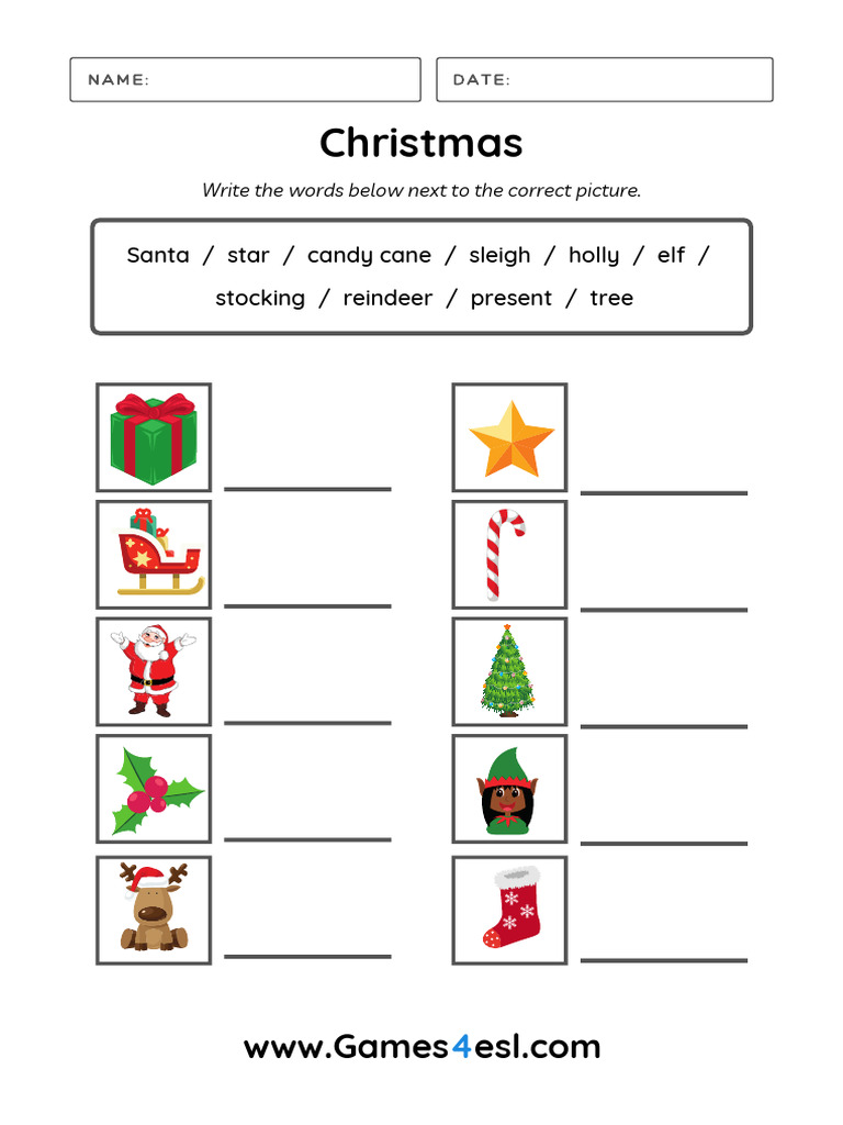 Christmas Vocabulary Matching Game | PDF