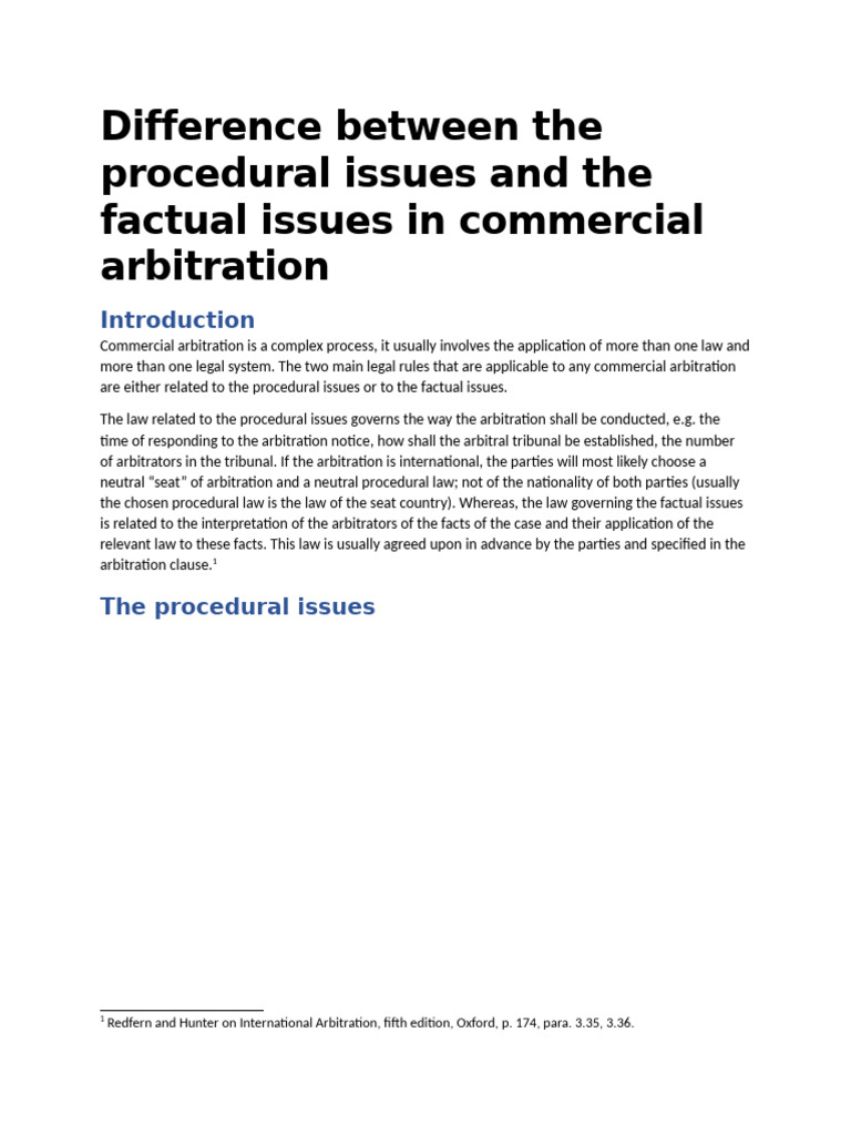 Difference Between The Procedural Issues and The Factual Issues in ...