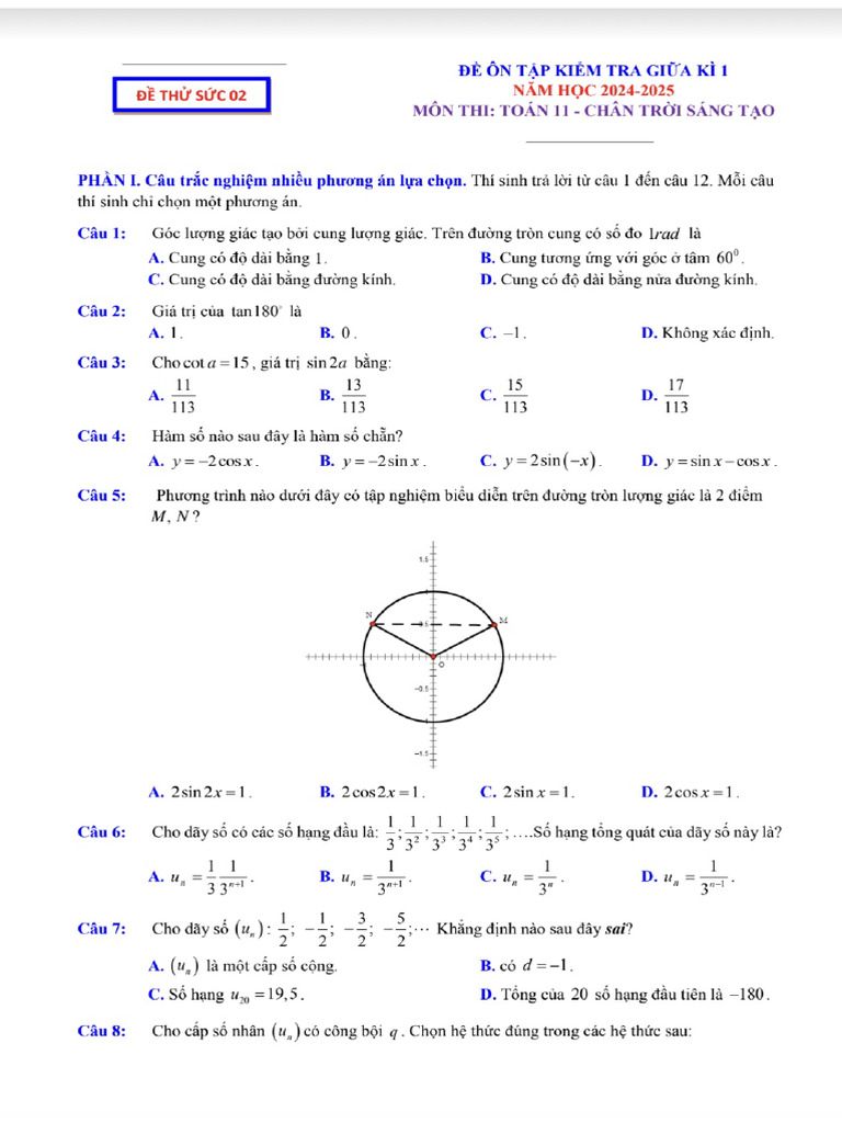 Toán 11 Giữa HK1 Đề 2 | PDF