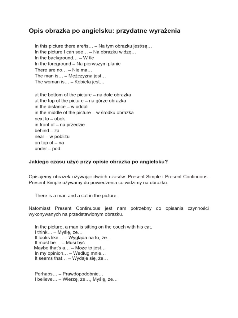 Opis Obrazka - Zwroty | PDF