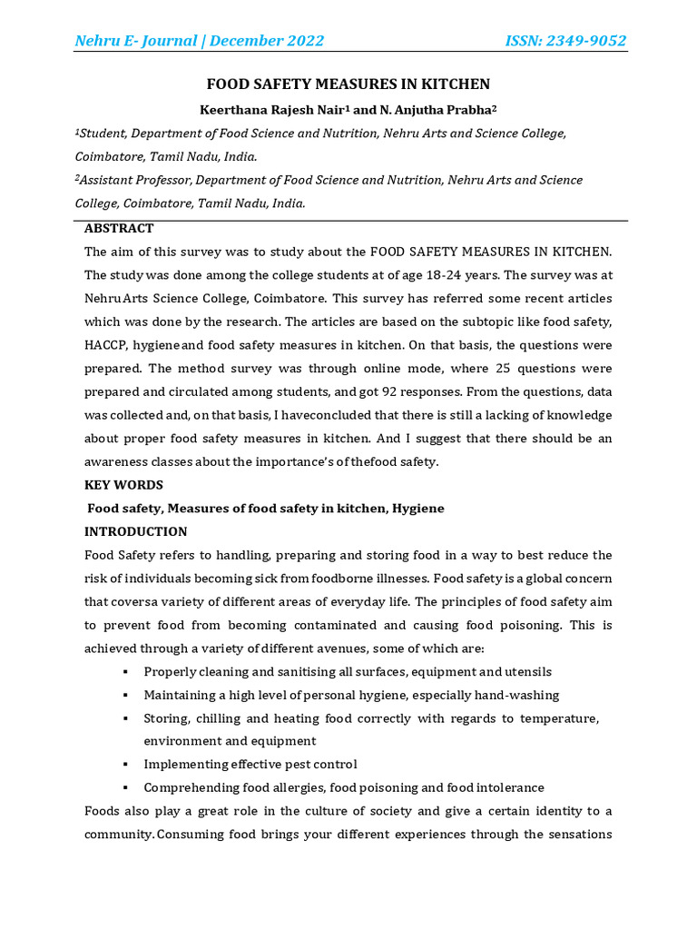 Kitchen Food Safety Measures Survey | PDF | Food Safety | Foodborne Illness