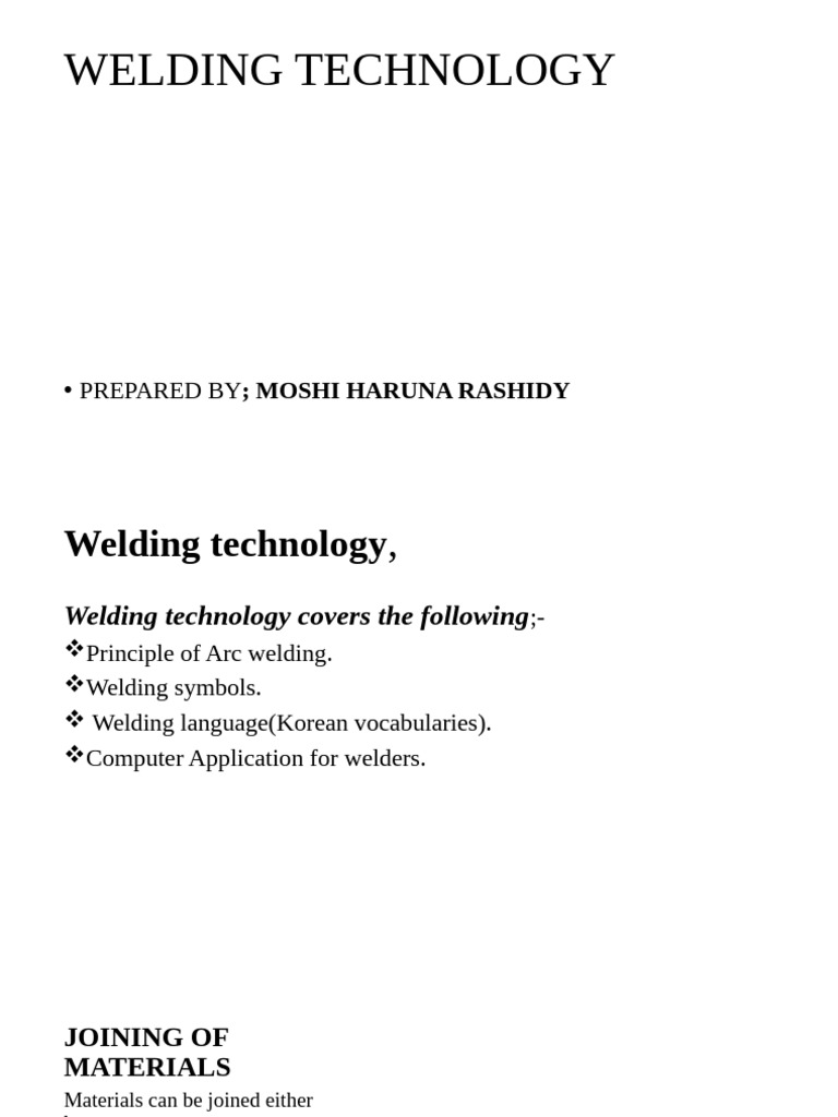 Welding Technology..Moshi | PDF | Welding | Construction