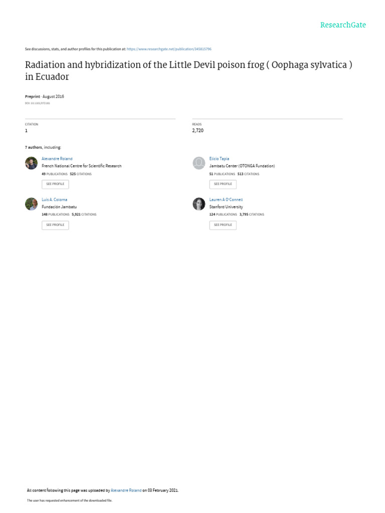 Radiation and Hybridization of The Little Devil Poison Frog in Ecuador ...